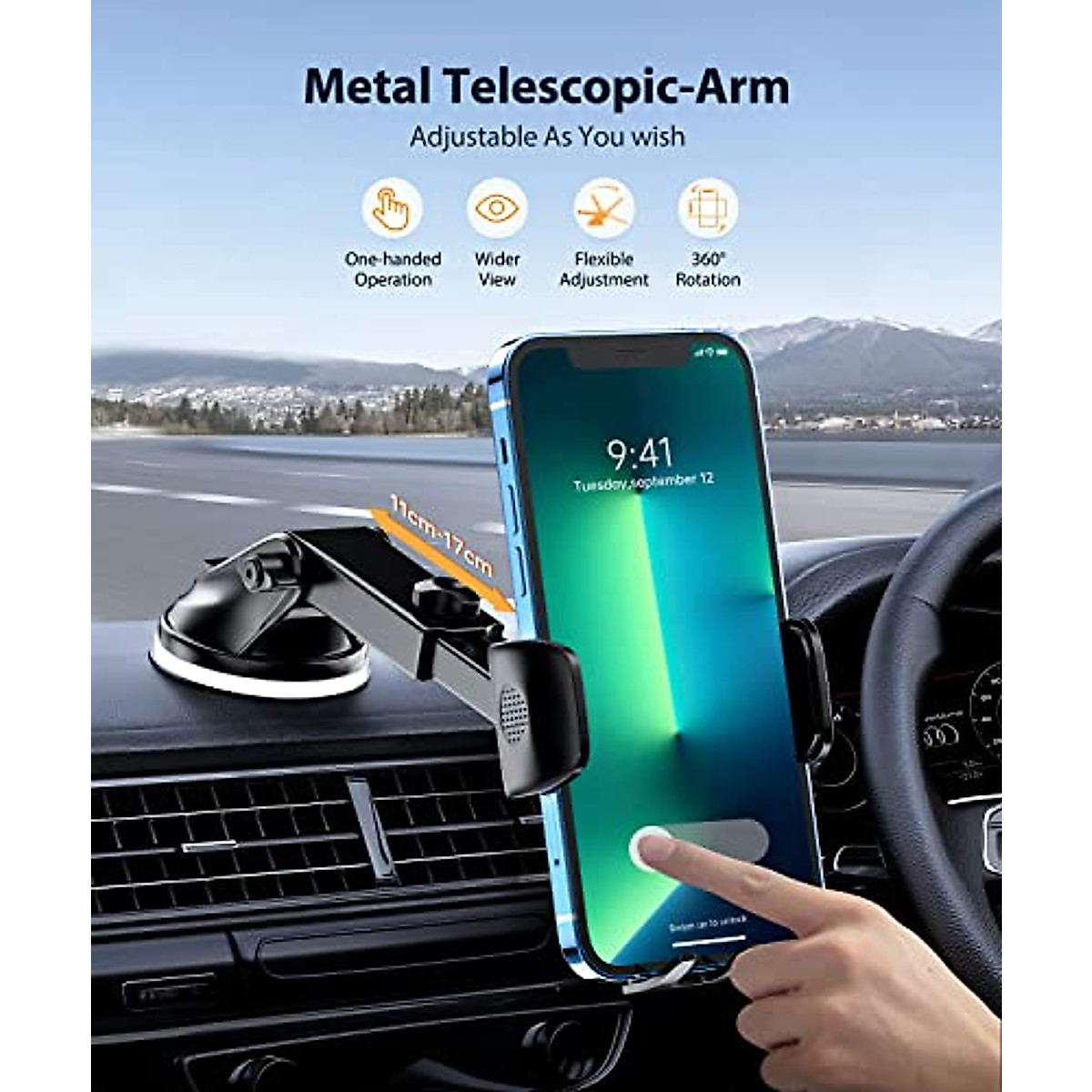 Car Phone Holder Mount 【Stable and Not Falling】 Car Phone Holder, Dashboard Windshield Air Outlet Multifunctional Phone Holder, iPhone 13 Thick Protective Case All Phones…