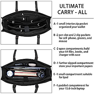Laptop Bag for Women Waterproof Lightweight Leather 15.6 Inch Computer Tote Bag Business Office Briefcase Large Capacity Handbag Shoulder Bag Professional Office Work Bag Purse 2pcs Set, Black