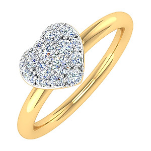 FINEROCK 1/4 Carat Diamond Heart-Shaped Promise Ring Band in 14K Yellow Gold (Ring Size 10.5)