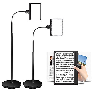 JUOIFIP 5X Magnifying Glass with Light and Stand, Adjustable Brightness Magnifying Floor Lamp, Gooseneck Arm Lighted Magnifier for Reading, Crafts and Close Work
