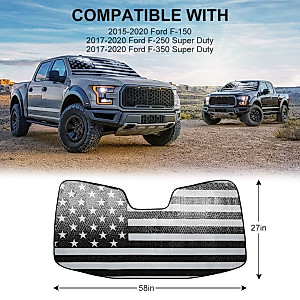 Litivy Windshield Sun Shade American Flag Compatible with 2015-2020 Ford F-150, 2017-2020 Ford F-250/F-350 27"*58" Folding Front Window Sun Shade for Car