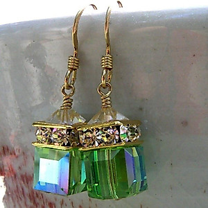 Comelyjewel Green Alloy Faux Gemstone French Wire Dangle Earrings