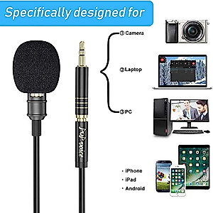 PoP voice 12.8 Feet Lavalier Lapel Microphone Professional Grade Omnidirectional Mic Condenser Small Mini Perfect for Recording Podcast PC Laptop Android iPhone YouTube Interview Asmr External