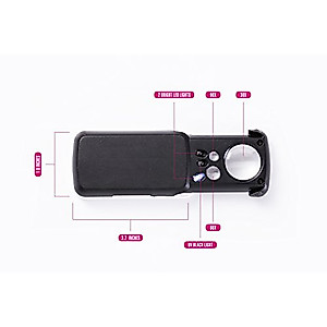 Snowmanna-30X/60X/90X LED Lighted Slide Out Pocket Magnifying Glass High Magnification with LED and UV Lights Portable Loupe Magnifier Loop Currency Detecting Jewelry Magnifier (Black)
