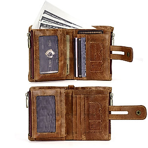 Alkenred Vintage Small Women's wallet RFID Blocking Chain ladies purse leather (brown)