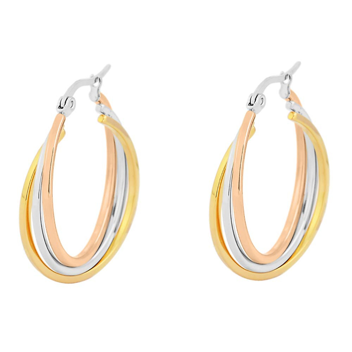 Edforce Women's Stainless Steel Overlapping Triple Hoop Earrings, (25mm-35mm) (F: 3 Tone (35mm))