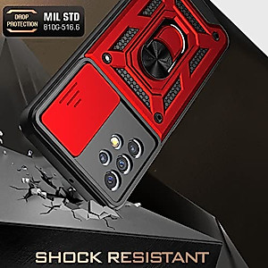 Dretal Samsung A23 Case, Galaxy A23 5G Case with Stand Kickstand Ring and Camera Cover with Tempered Glass Screen Protector, Military Grade Shockproof Protective Cover for A23 (TC-Red