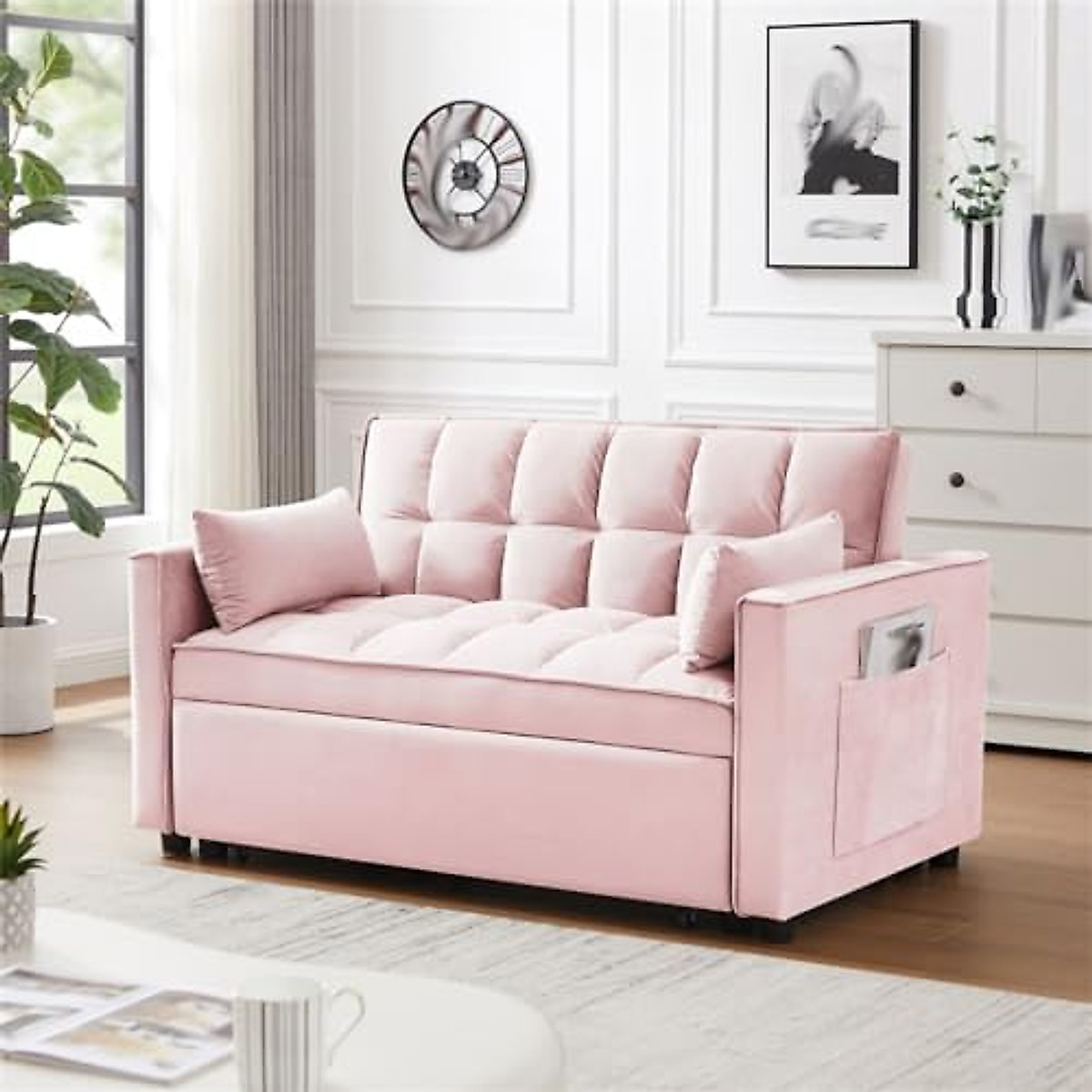 ylyajy Double Sofa Bed,Small Love Seat Lounge Sofa with Reclining Backrest, Pillows 3 in 1 Convertible Sleeper Sofa Bed