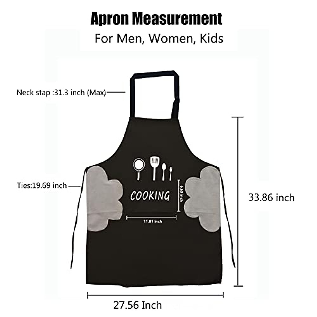 Adjustable Kitchen Apron with Hand Wipe, Water-drop Resistant with 1 Pocket Cooking Bib Apron for Women & Men (BLACK)