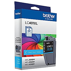 Brother Genuine High Yield Cyan Ink Cartridge, LC401XLCS