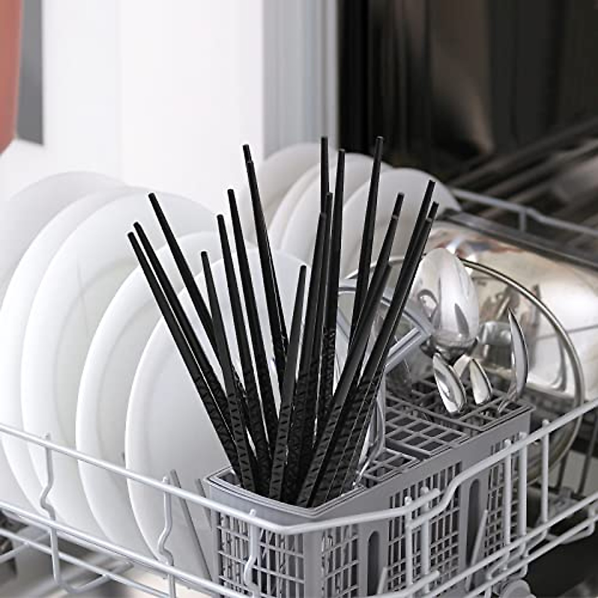 Ohtomber Black Fiberglass Chopsticks Reusable - 10 Pairs 9.5 Inch Chop Sticks Pack Reusable Dishwasher Safe, Japanese Style Non-Slip chopstick