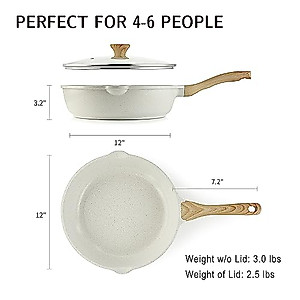 SENSARTE Nonstick Ceramic Sauté Pan 12-Inch, Non-toxic Deep Frying Pan Skillet with Lid, Healthy Jumbo Cooker, Stay Cool Handle, Induction Compatible, PFOA & PFAS Free