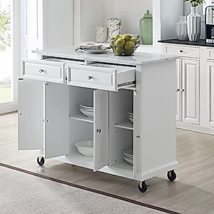 Crosley Furniture Avery Rolling Kitchen Island Storage Cart with Shelves, Microwave Stand, Coffee Bar, Distressed White
