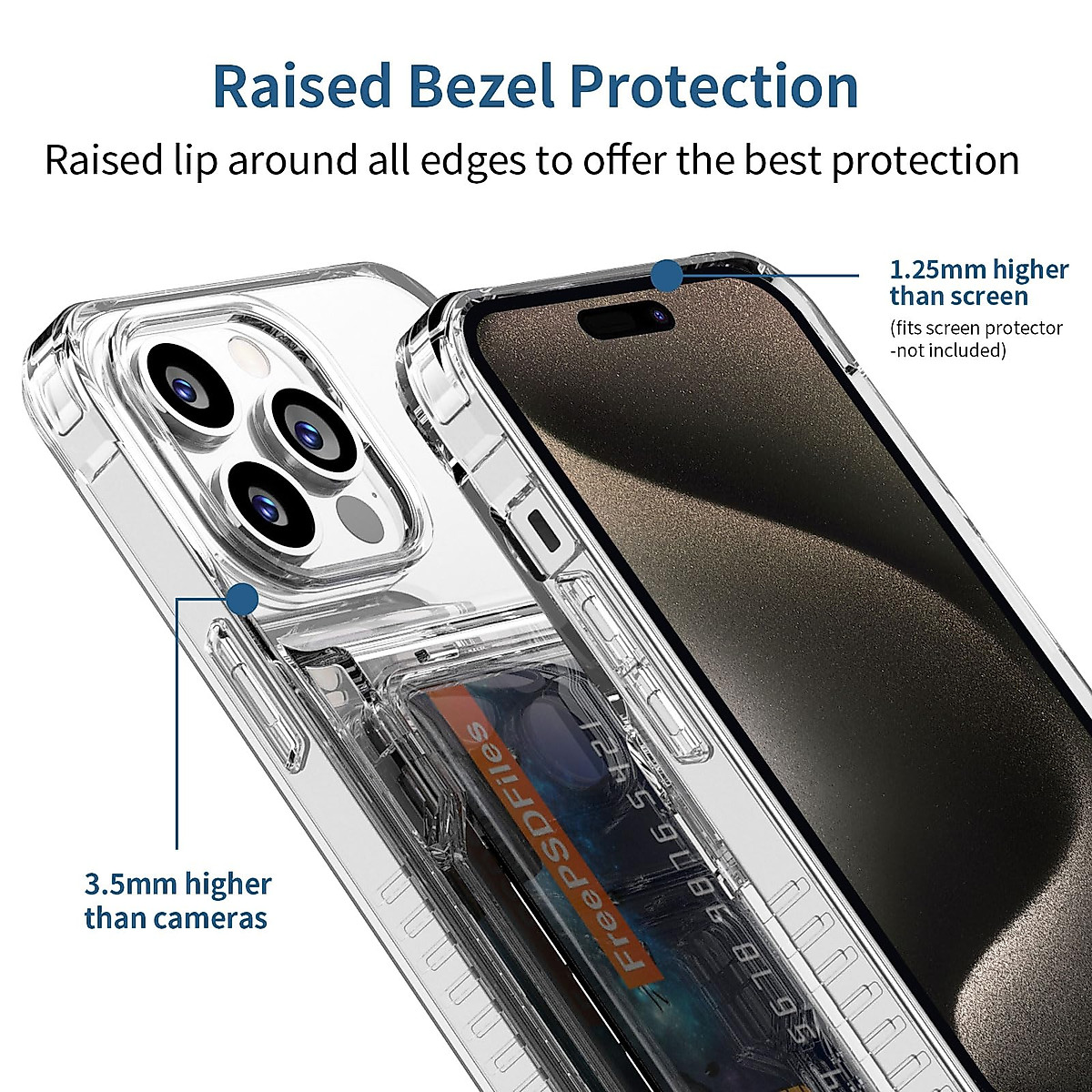 TITACUTE for iPhone 15 Pro Max 6.7 Case Wallet 4 Credit Card Holder Slot Flip Cover Design Clear Case for iPhone 15 Pro Max Back Pocket Hard Shell Armor Hybrid Protective Bumper for iPhone 15 Pro Max