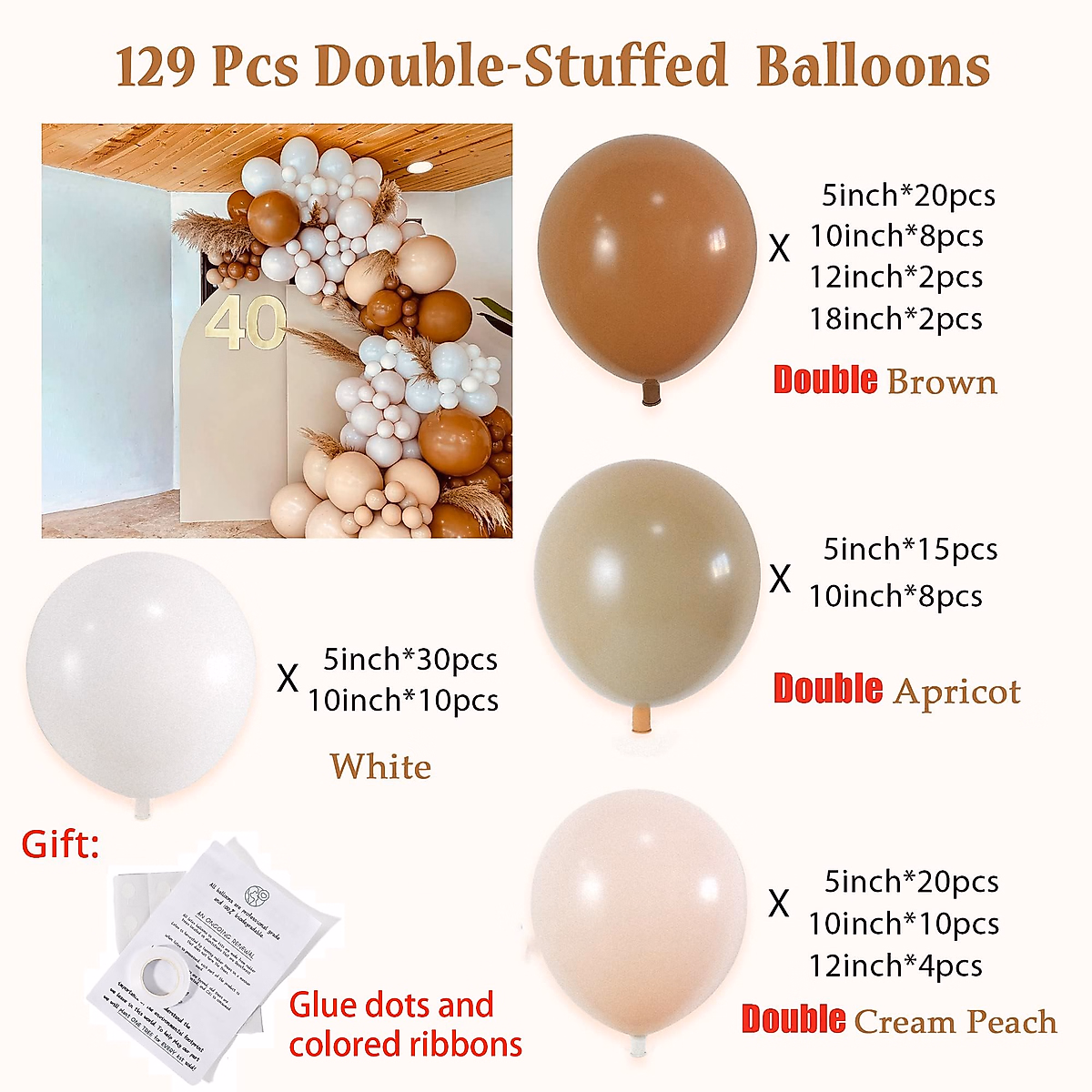 129 Pcs DIY Boho Balloons Garland Bush Balloon Garland Arch Kit Double Stuffed Blush Pink Balloons Dusty Rose Balloon Garland for Baby Shower Decorations Party Birthday