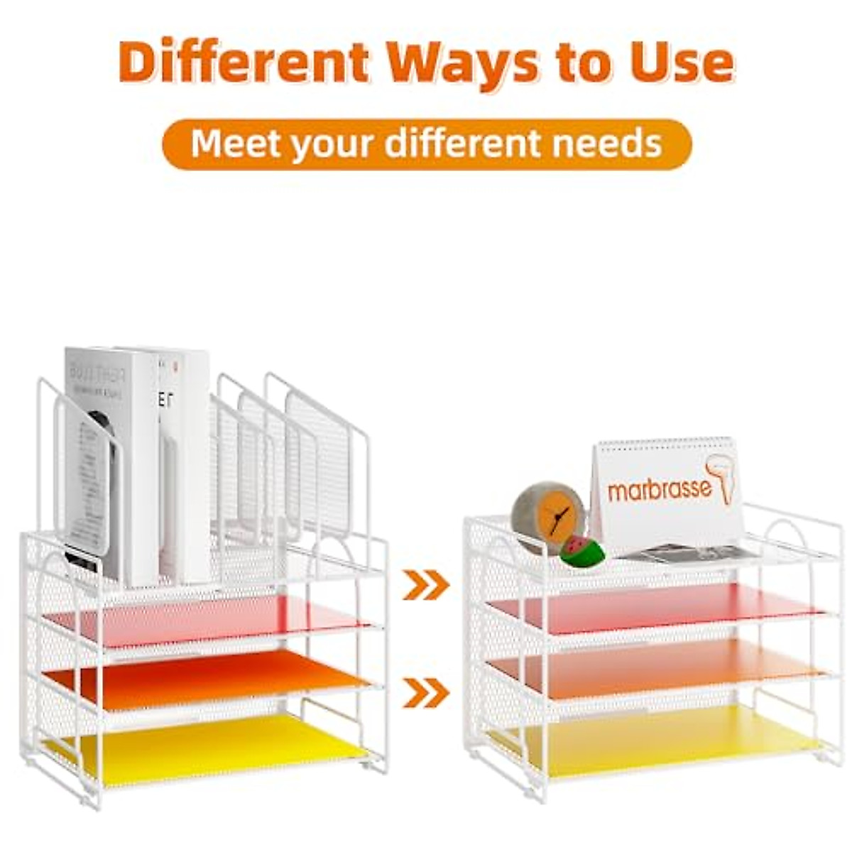 Marbrasse Mesh Desk Organizer, 4-Tier Mesh Desk File Organizer with 5 Vertical File Holders, Multifunction Desktop Organizer, Desk Organizers and Accessories for Home Office School,White