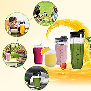 Nutri Ninja 32OZ Replacement Cups,QT 2Packs Nutri Ninja Replacement Cups With Sip & Seal Lids,950ML(32oz) Measuring Scale Cup Mug, FIT FOR Nutri Ninja Auto IQ Series Blenders