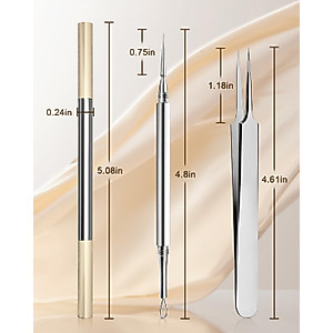 SGNEKOO Professional Facial Milia Removal Tool and Whitehead Extractor,Titanium Alloy Double Ended Needle and Steel Tweezers Kit,Blackhead,Blemish,Zit and Pimple Acne Remover Popper (Titanium Gold)