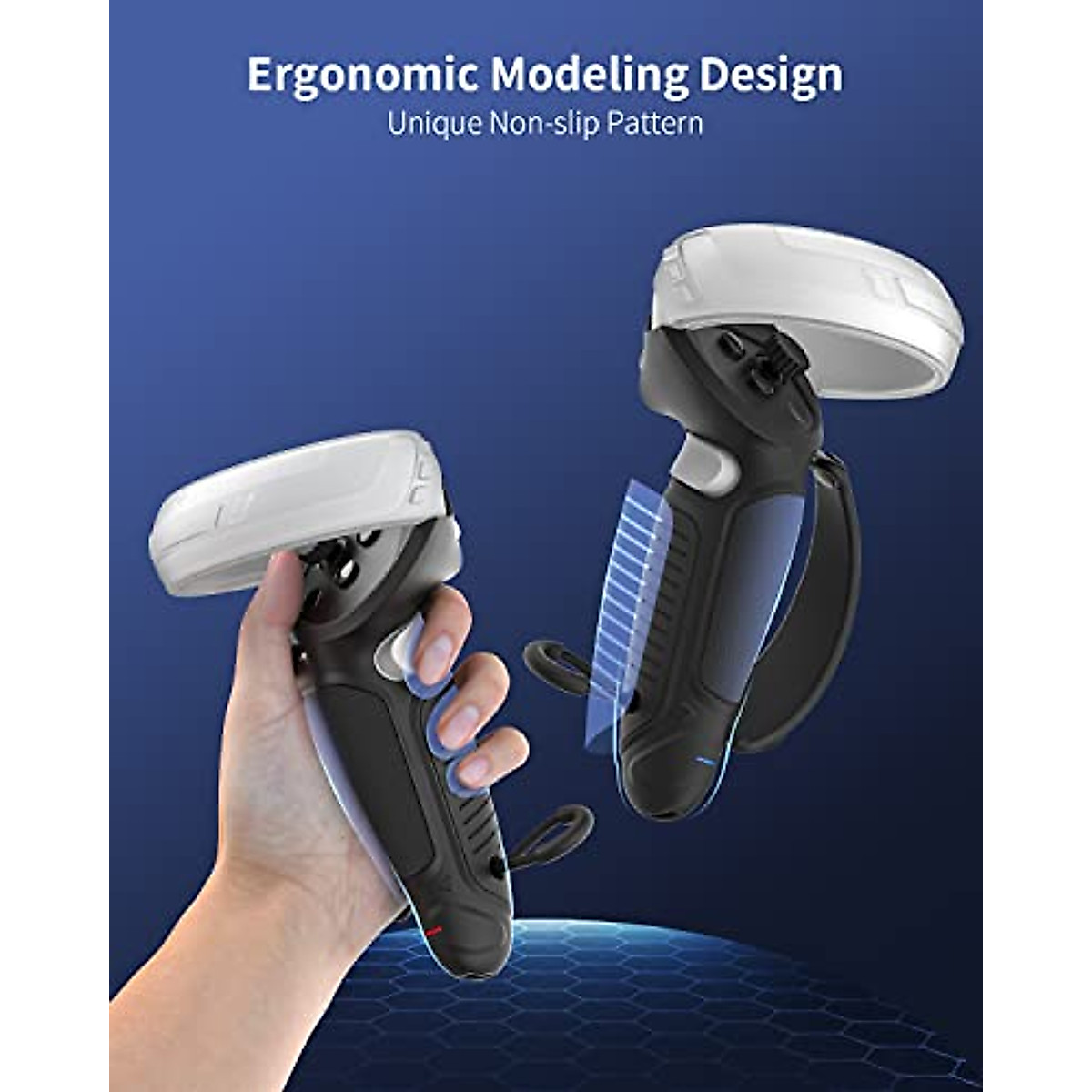 ZYBER Rechargeable Controller Grips for Meta Quest 2 Accessories, Silicone Controller Cover with Reachargable Batteries and Charging Cable Black