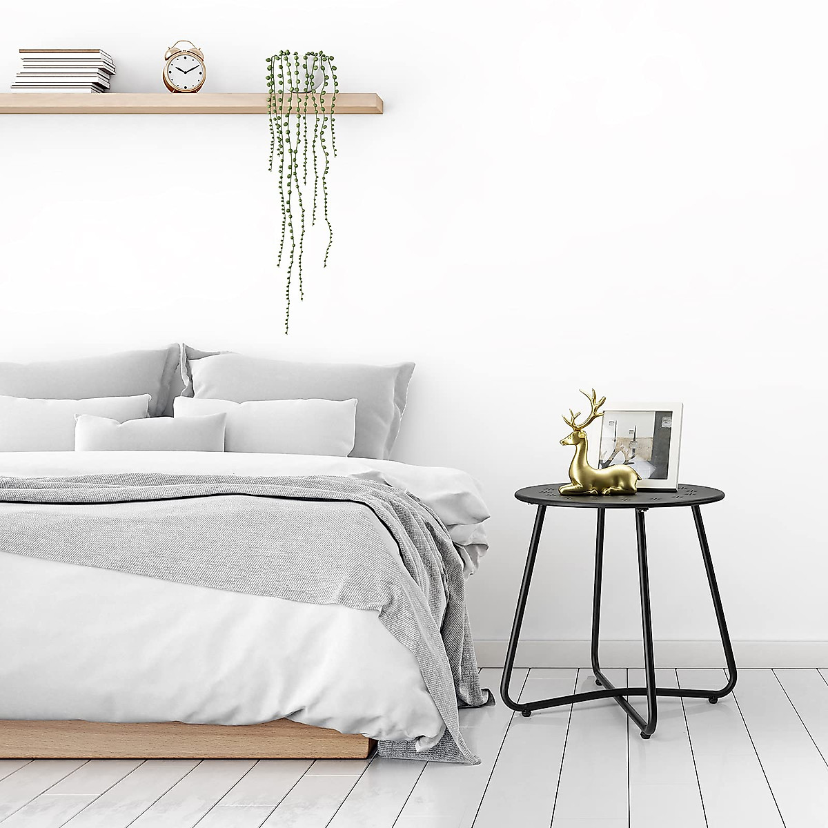 danpinera Outdoor Side Tables with Flower Cut Outs, Weather Resistant Steel Patio Side Table, Small Round Outdoor End Table Metal Side Table for Patio Yard Balcony Garden Black