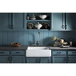 KOHLER K-6487-58 Whitehaven Farmhouse Self-Trimming Apron Front Single Basin Kitchen Sink with Tall Apron, Thunder Grey