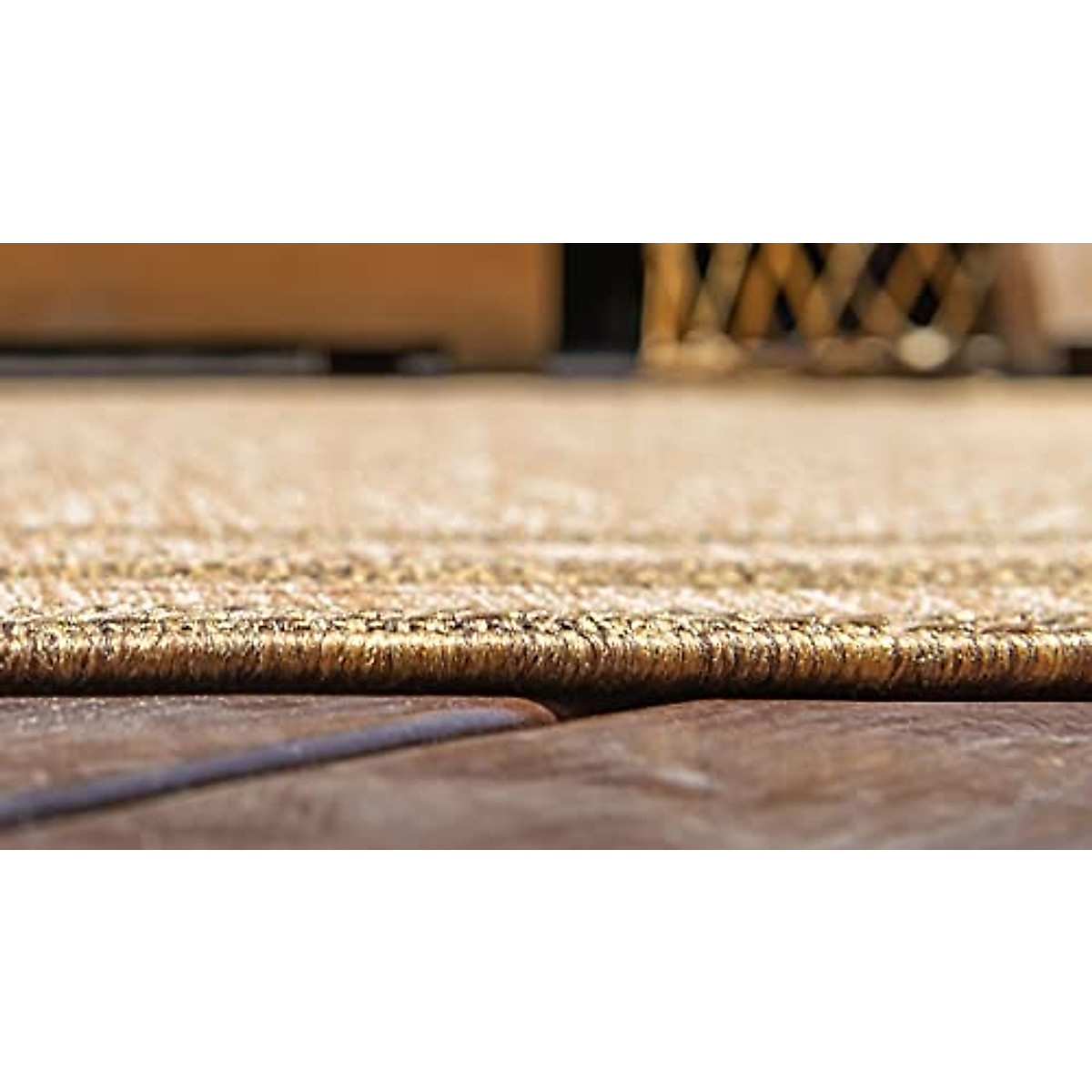 Unique Loom Outdoor Border Collection Area Rug - Multi Border (7' 1" x 10' Rectangle, Tan/ Light Brown)