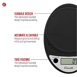 Escali Primo Digital Food Scale Multi-Functional Kitchen Scale and Baking Scale for Precise Weight Measuring and Portion Control, 8.5 x 6 x 1.5 inches, Black