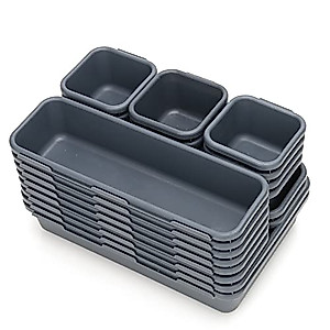 KeFanta 22 Pack Desk Drawer Organizers,Interlocking Junk Drawer Organizers and Storage with 3 Sizes,Desk Drawer Tray Organizer for Office,Bathroom,Kitchen,Makeup(Dark Grey)
