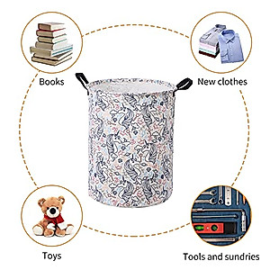 LOTADILO Laundry Basket Storage Baskets with Handle Nursery Hamper Collapsible Large Sized Round Bin for Bedroom, Kids Boys and Girls, Office, Clothes,Toys （Unicorn）
