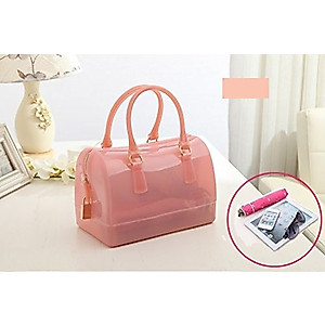 Ladies Summer Jelly Pillow-shaped Top Handle Handbag Candy Color Transparent Crystal Purse (Pink)