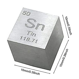 0.39" Element Cube - Set of 9 Metal Density Cubest Include Zinc Tin Copper Iron Aluminum Carbon Titanium Nickel Bismuth for Labs and Collections
