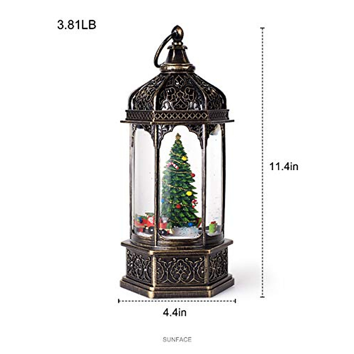 Christmas Snow Globe Lantern 11",USB & Battery Operated Lighted Swirling Glitter Water Lantern with Timer for Christma Home Decoration (Trees)