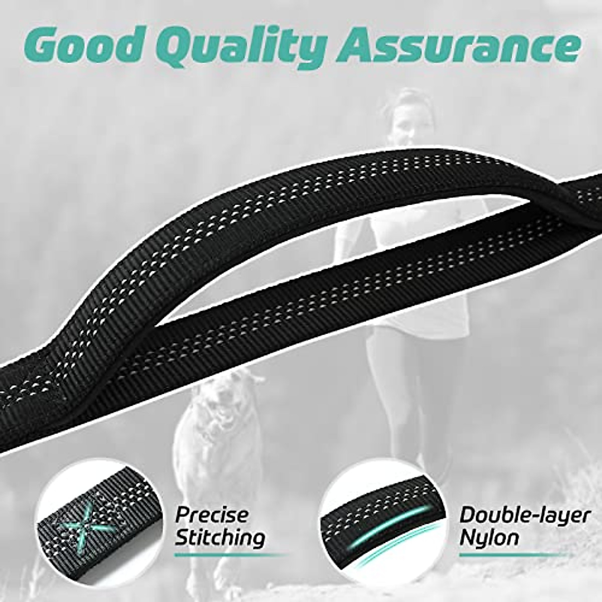 rabbitgoo Tactical Dog Leash, Bungee Dog Training Leash with Shock Absorption, Military Dog Leash with 2 Padded Control Handles for Medium Large Dogs, 4-5.2FT