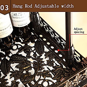 LAJUU Wine Racks,European Pattern,Hanging Wine Glass Rack,Vintage Wine Shelf Wine Bottle Holder,Rustic Wine Holder Stemware Holder Adjustable Height for Living Room Restaurants Bars/Black/100 * 35Cm