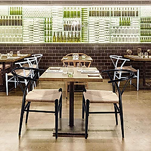 Yaheetech Set of 4 Weave Chair Mid-Century Metal Dining Chair Y-Shaped Backrest Hemp Seat, Black