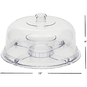 Extra Large (12") 6 in 1 Acrylic Cake Stand with Dome Lid Multifunctional Serving Platter and Cake Plate, Salad Bowl/Veggie Platter/Punch Bowl/Desert Platter/Chips & Dip - BPA Free
