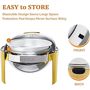 ROVSUN 6 Quart 2 Packs Round Chafing Dish Buffet Set Gold Accent, Stainless Steel Roll Top Chafer for Catering, Food Warmer with Glass Window for Party Wedding Catering Banquet Graduation Event