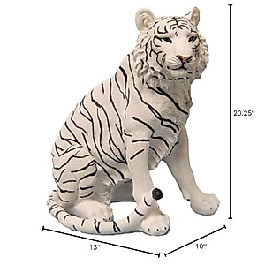 DWK Ishtar 21 Inch Indoor Outdoor Large Lawn Garden Home Decor Wild Animal Big Jungle Cat White Tiger Decorative Accent Figurine Resin Statue