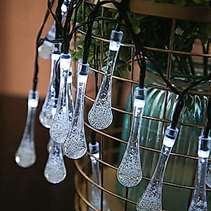 YQX-Solar String Lights Outdoor, LED Teardrop Fairy Tale Light Waterproof, Crystal Raindrop Holiday Decoration Lights, for Garden Patio Home Fences Party,White,100Light