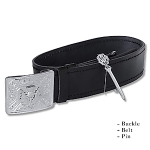 UMAM Tartan Kilt Set - 08 Pieces Kilt Accessories for Men, Scottish Outfit (46", Grey Watch)