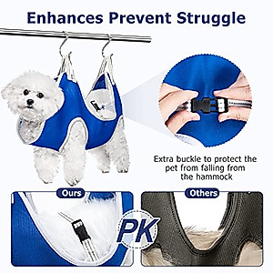 Megeo Dog Grooming Hammock, Pet Grooming Hammock for Small Dogs, Dog Grooming Harness, Grooming Hammock Helper for Dogs with Nail Clippers/Nail Trimmers (Blue, Small)