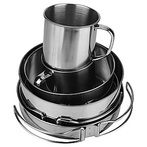 VGEBY1 Folding Pot Set, 8 Pcs/Set Portable Folding Stainless Steel Camping Cookware BBQ Bowl Set for Outdoor Activities Camping Hiking