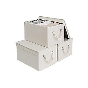 StorageWorks Storage Bins with Lids, Decorative Storage Boxes with Lids and Soft Rope Handles, Mixing of Beige, White & Ivory, Large, 3-Pack
