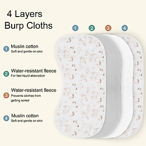 COTTONBEBE Muslin Burp Cloths with Snaps, Multi-Use Burpy Bib 100% Natural Cotton，Large 22"X11" Extra Absorbent Burping Cloth for Baby Girl & Boy, Safari & Rainbow & White
