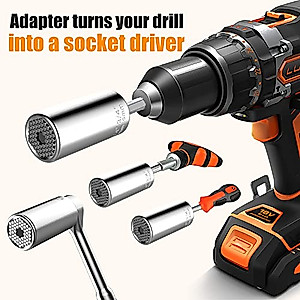 Super Universal Socket Tools Gifts for Men,KUSONKEY Christmas Gifts Stocking Stuffers for Men, Professional 7mm-19mm Tool Sets with Power Drill Adapter, Cool Gadgets for Men,Dad,Husband, Boyfriend