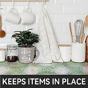 RAY STAR Shelf Liner, Non-Adhesive Refrigerator Liners for Shelves Washable 12 * 120 inch, Vinyl Shelf Drawer Liner Non-Slip Bathroom Cabinet Liner for Kitchen/Storage/Desks (Green Circle)