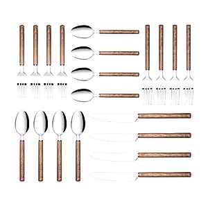 20 Piece Walnut Faux Wooden Handle Flatware Set For 4,Ornative Ivy Silverware Include Knifes, Forks, Spoons, Stainless Steel Cutlery Silverware Set, Dishwasher Safe Utensil for Home Kitchen Restaurant