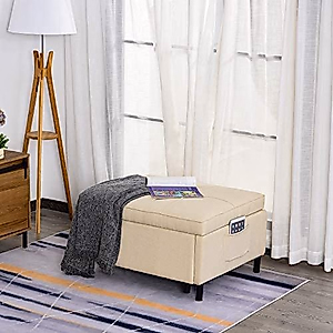 HOMCOM 2-in-1 Design Convertible Single Sofa Bed with Side Pocket and Metal Frame Couch for Living Room, Beige
