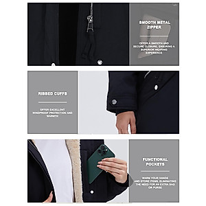 ROYAL MATRIX Women's Winter Coats Fleece Lined Parka Jacket Hooded Long Winter Warm Parka Coat with Pockets Black,8