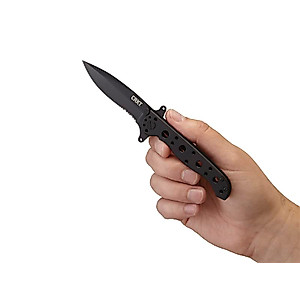 CRKT M21-10KSF EDC Folding Pocket Knife: Special Forces Everyday Carry, Black Serrated Edge Blade, Frame Lock, Dual Hilt, Stainless Steel Handle, Reversible Pocket Clip